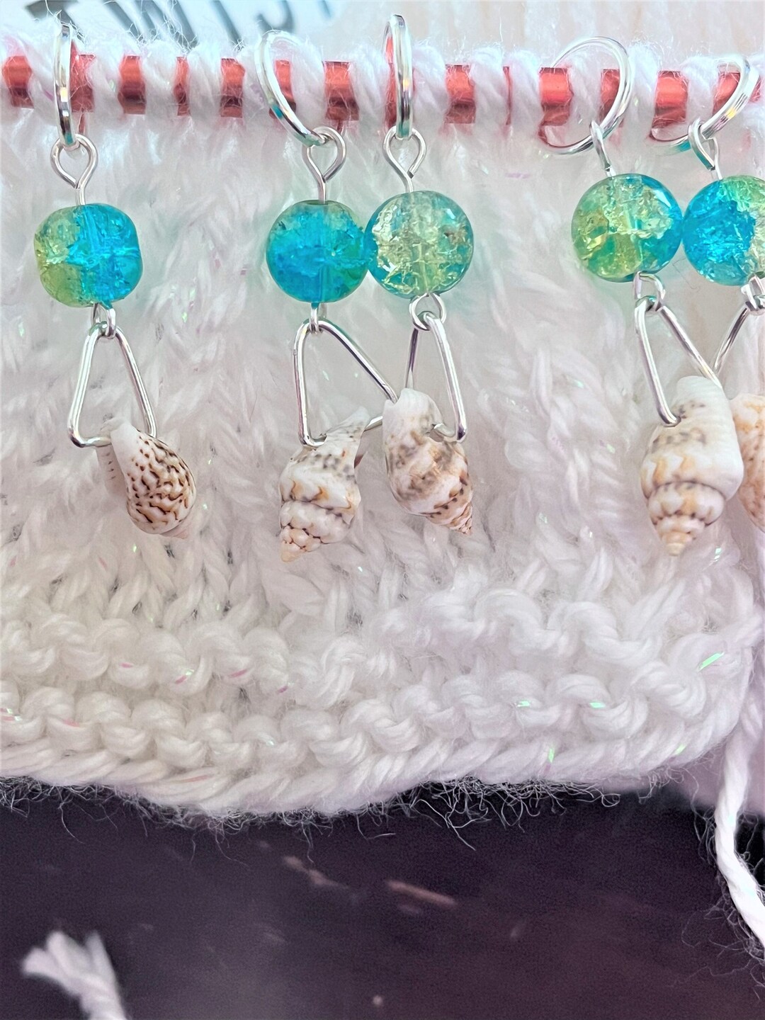 Shell and Crackle Glass Stitch Markers - Etsy