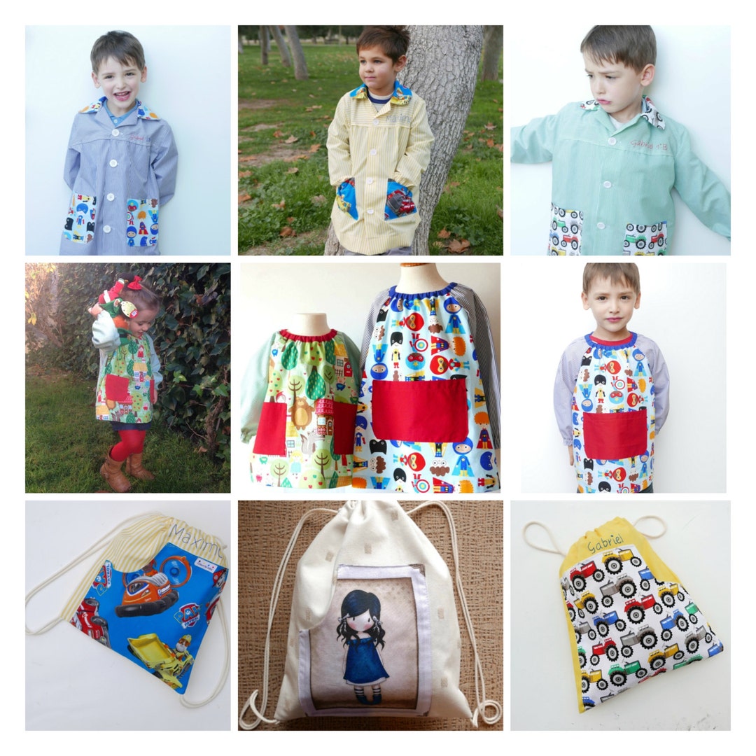 Pack of 2 SCHOOL SMOCKS 6 Months -7 Yrs Pattern and Snack Bag, School ...