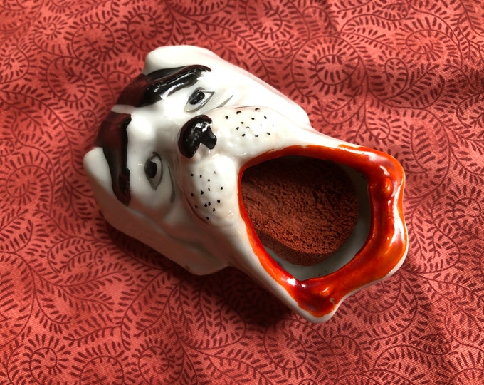 Vintage Ceramic Figural Dog Face, Stamp Licker, Moistener, Complete ...