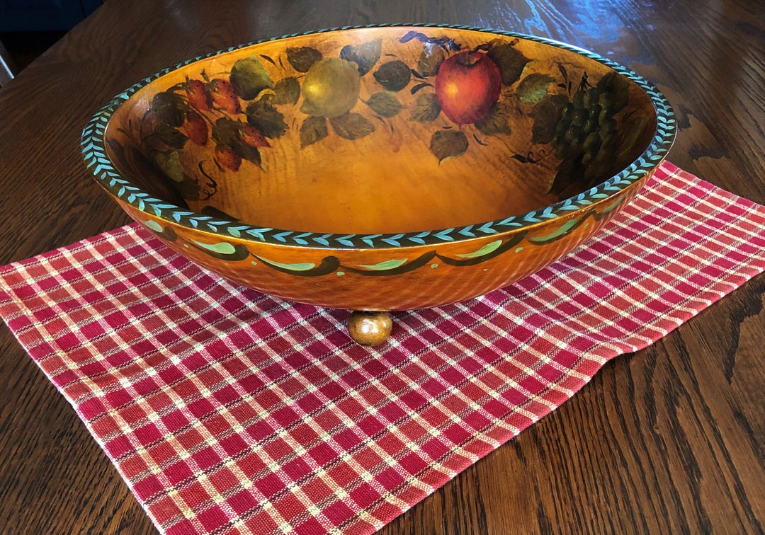 Vintage Tole Painted Three Footed Wood Bowl Fruit Bowl - Etsy