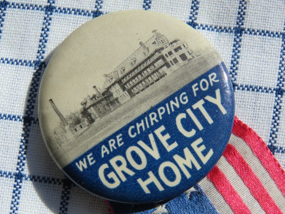 Vintage clicker pin, badge advertising for Grove City… - Gem