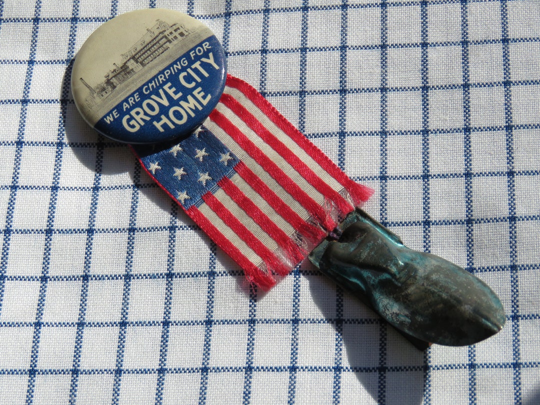 Vintage Clicker Pin, Badge Advertising for Grove City Home, Insurance ...