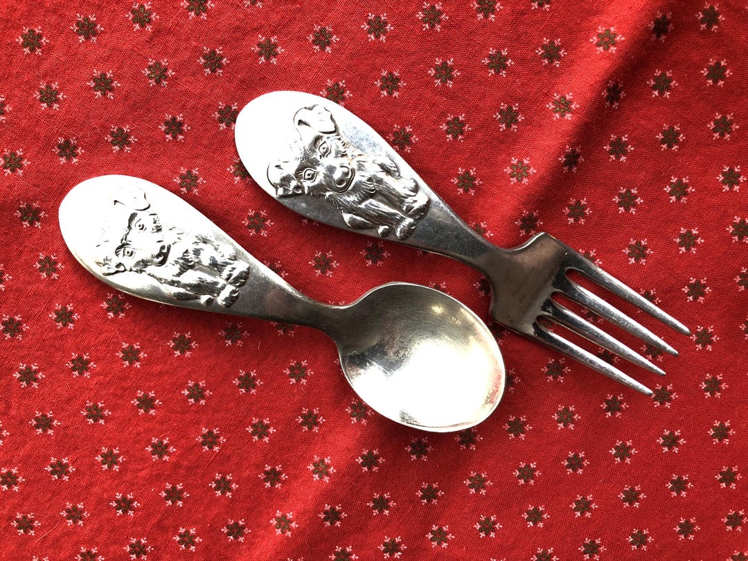 Vintage Puppy Dog Fork & Spoon for Baby, Toddler, Winthrop Silver ...