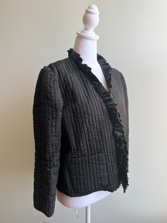 Black Quilted Jacket with Ruffle Detail. Versatile, A… - Gem