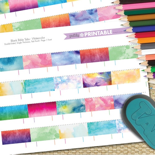Printable Blank Bible Tabs Watercolor for Tab Punch Set of - Etsy