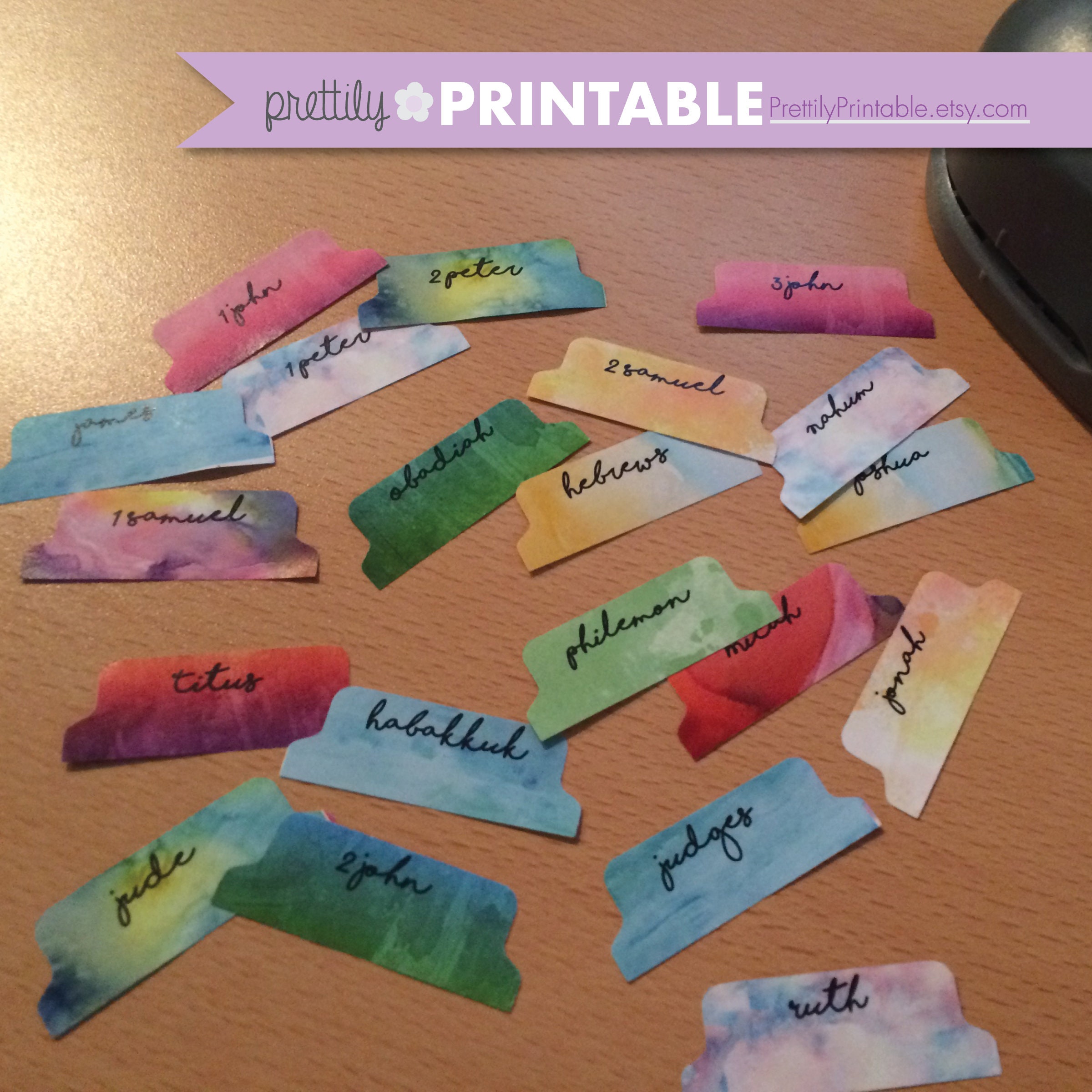 Printable Books of the Bible Tabs - Watercolor (for Tab Punch) Set of ...