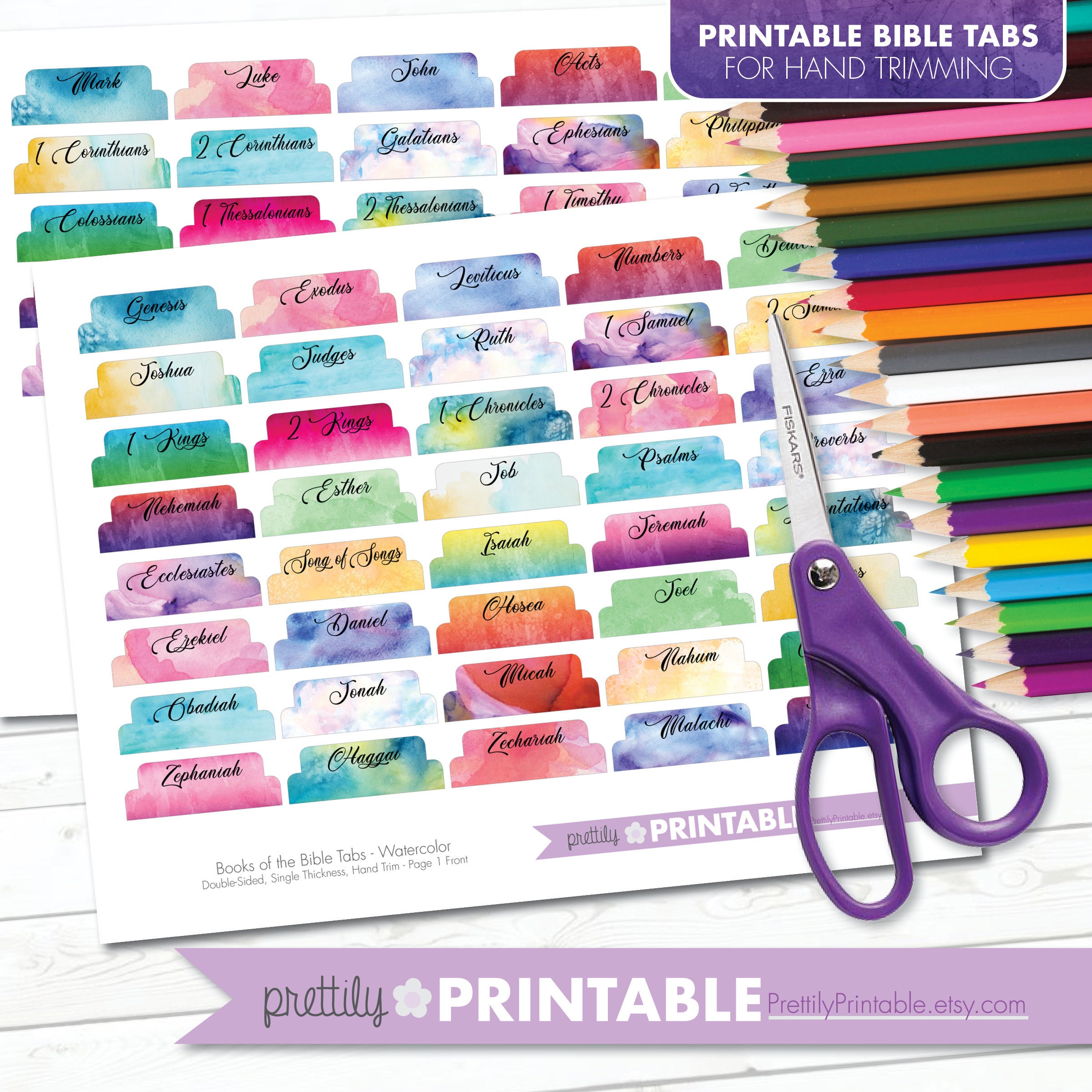 Printable Books of the Bible Tabs - Watercolor (for Hand Trimming) Set ...