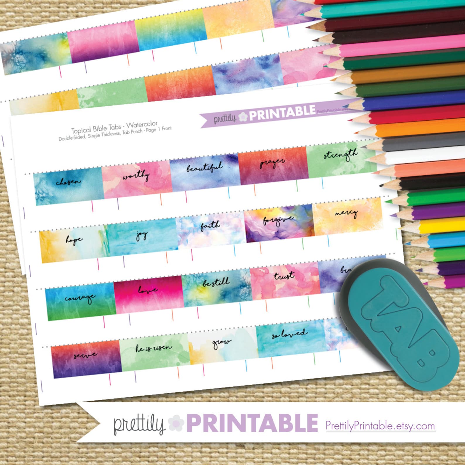 Printable Topical Bible Tabs - Watercolor (for Tab Punch) Set of 30 - Etsy