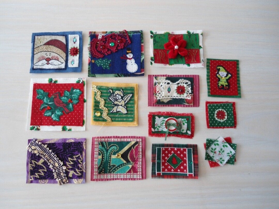 13 Christmas Fabric Snippets Handmade Clusters Embellishments for Junk ...