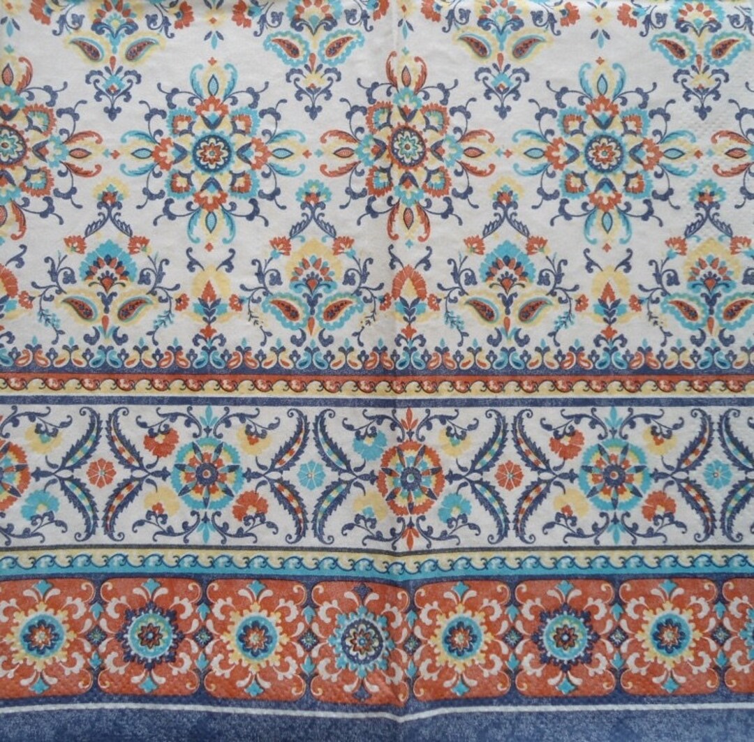 4 Decoupage Dinner Napkins Pattern Burst Colorful Boho Floral Orange ...