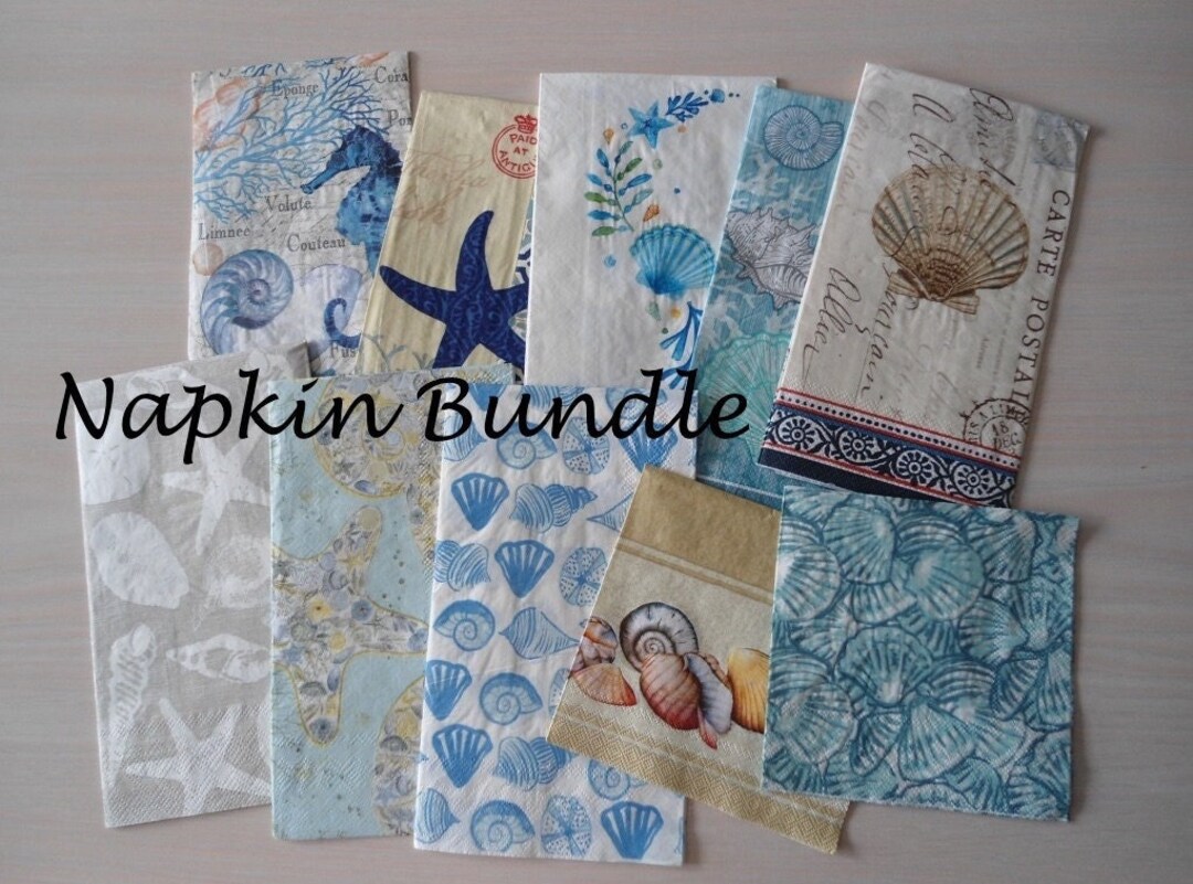 10 Single Seashells Sea Life Themed Paper Napkins Bundle for Decoupage ...