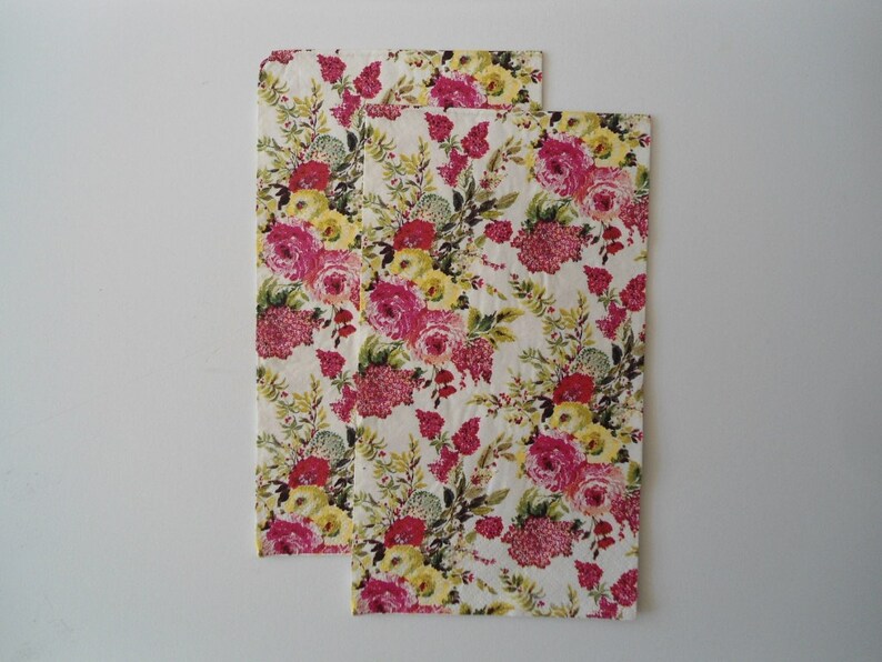4 Decoupage Dinner Napkins Pink Roses Hydrangeas Yellow Flowers Chintz ...