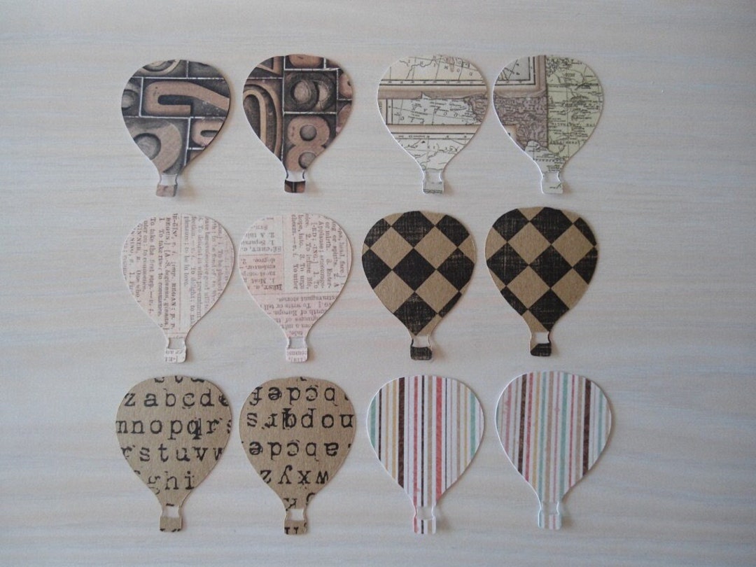 12 Pieces Die Cut Hot Air Balloons Vintage Prints Confetti Cut-out ...