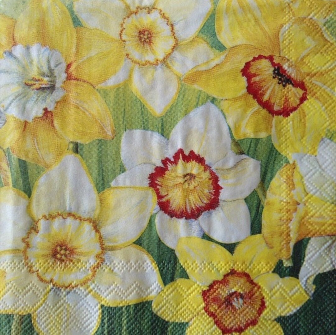 4 Decoupage Luncheon Napkins Daffodils Field Yellow Orange White ...