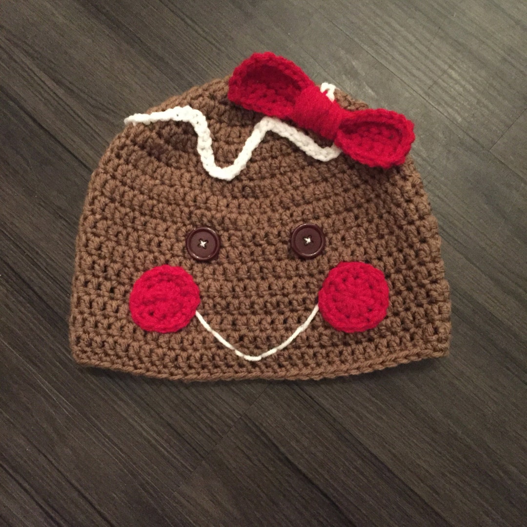 Gingerbread Woman Hat, Crochet Gingerbread Hat, Gingerbread Man ...