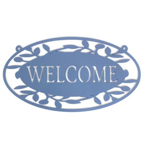 Metal Welcome Sign Wall Art With Leaf Pattern 16 Inches Wide - Etsy