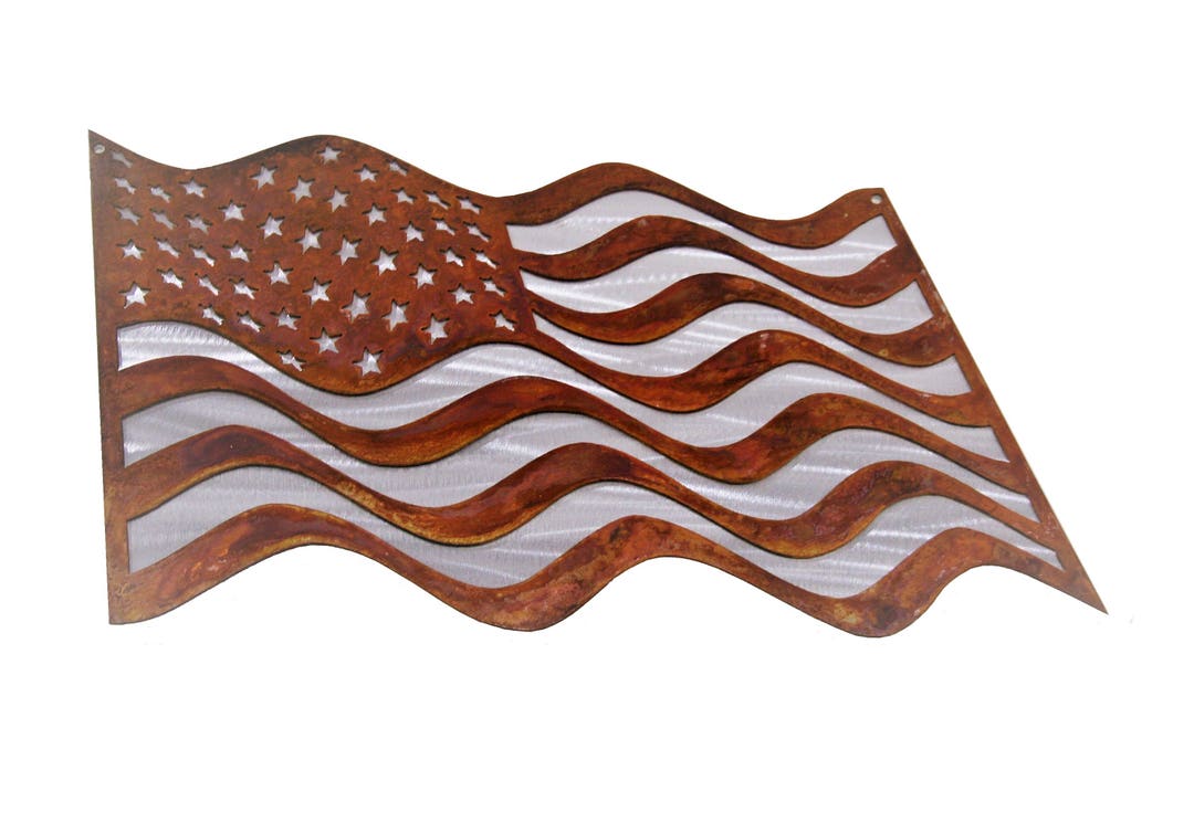 Waving Metal Rustic United States US American Flag 25 Inches Wide - Etsy