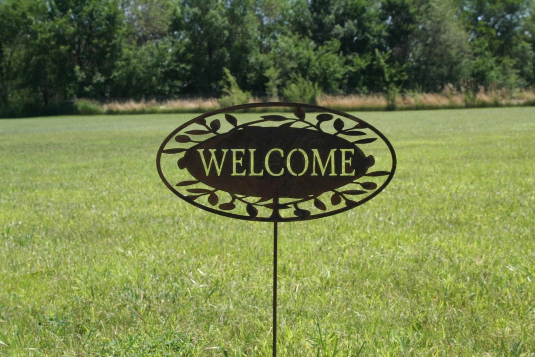 Welcome Leaf Pattern Metal Stake Sign 28 Inches Tall - Etsy