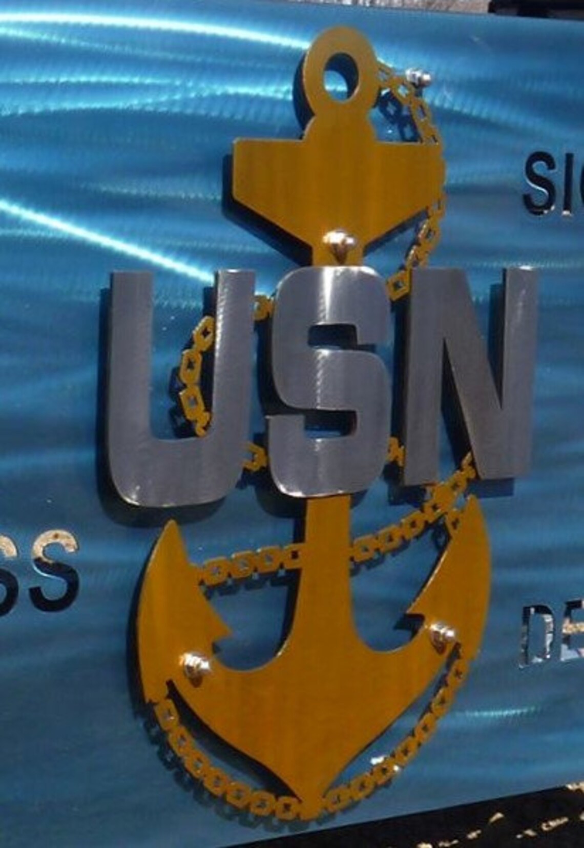 US Navy Chief Anchor: Stainless Steel Wall Sign, Gold Accent (19 Inches ...