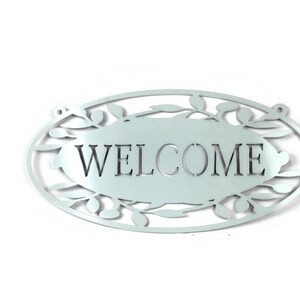 Metal Welcome Sign Wall Art With Leaf Pattern 16 Inches Wide - Etsy
