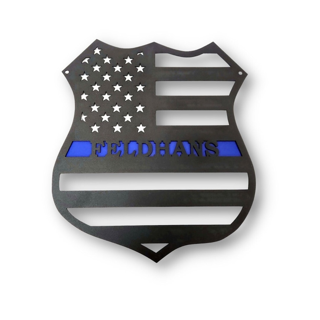 Police Law Enforcement Officer Custom Metal Badge Black and Blue Flag ...