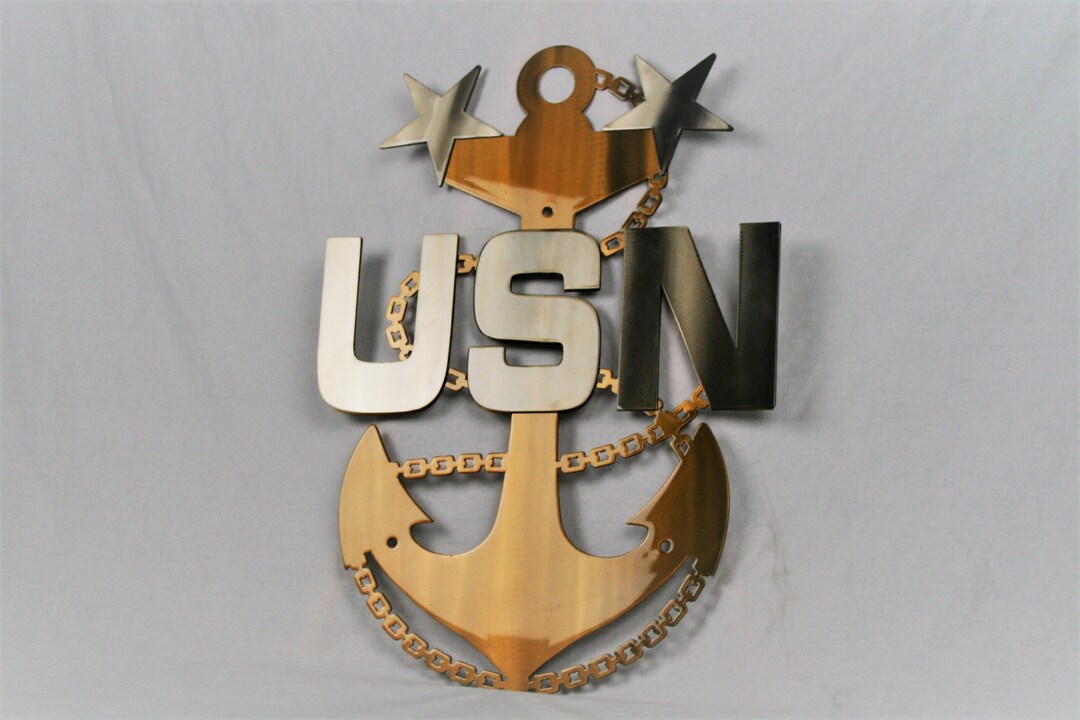 US Navy Chief Anchor: Stainless Steel Wall Sign, Gold Accent (19 Inches ...