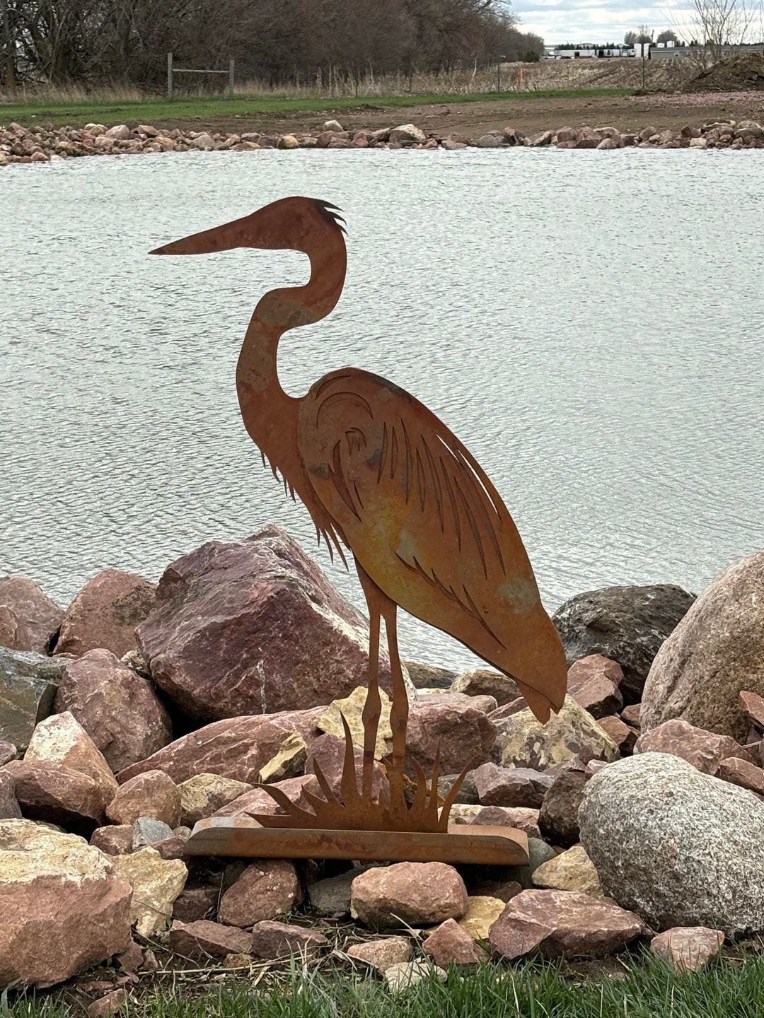 Metal Heron Standing Bird 34 Inches Tall - Etsy
