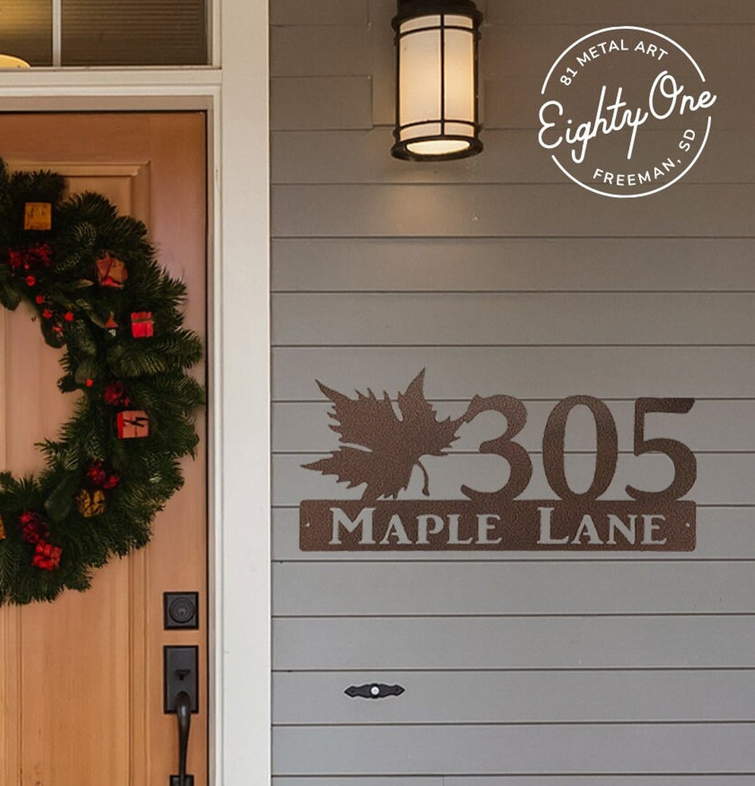 Maple Leaf House Number Metal Address Sign 19x10 Inches - Etsy