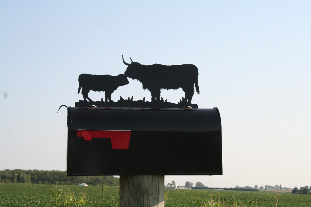 Highland Cow and Calf Metal Mailbox Topper 7 Inches Tall - Does Not ...