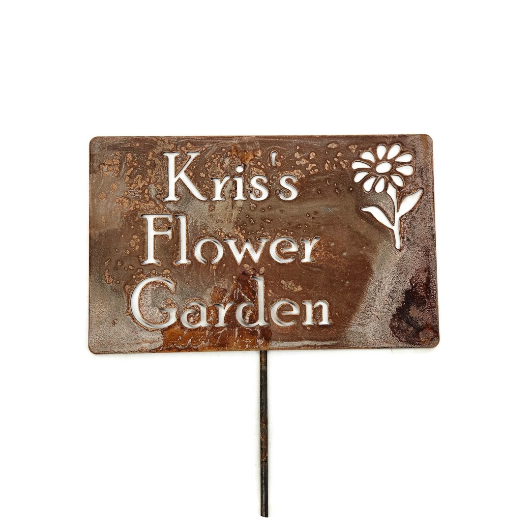 Metal Garden Stake Sign Custom Text With Flower 20 to 33 Inches Tall - Etsy
