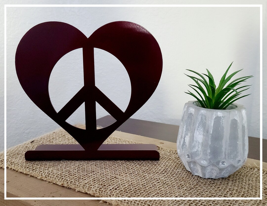 Peace Heart Tabletop Metal Home Decor 6.75 Inches Tall - Etsy