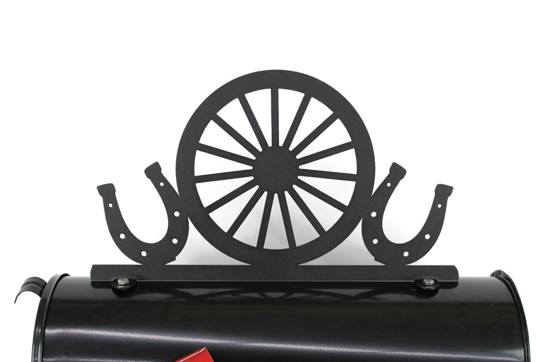 Horseshoes and Wagon Wheel Metal Mailbox Topper 8.5 Inches Tall Does ...