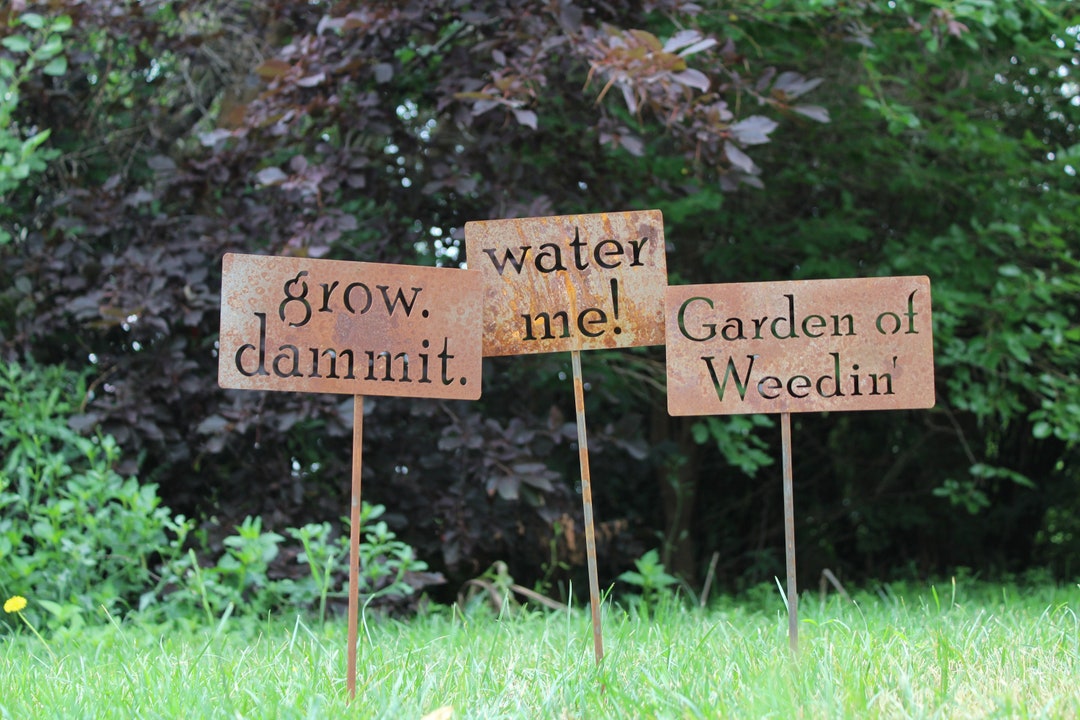 Funny Garden Stake Gift Set: Rusted Metal Plant Markers, 20 Inch - Etsy