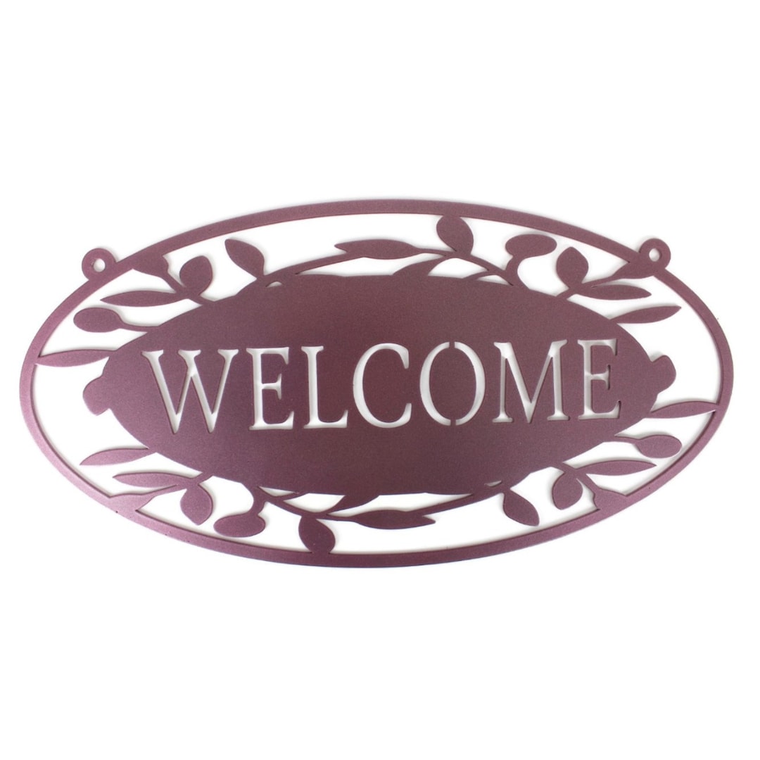 Metal Welcome Sign Wall Art With Leaf Pattern 16 Inches Wide - Etsy