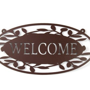 Metal Welcome Sign Wall Art With Leaf Pattern 16 Inches Wide - Etsy