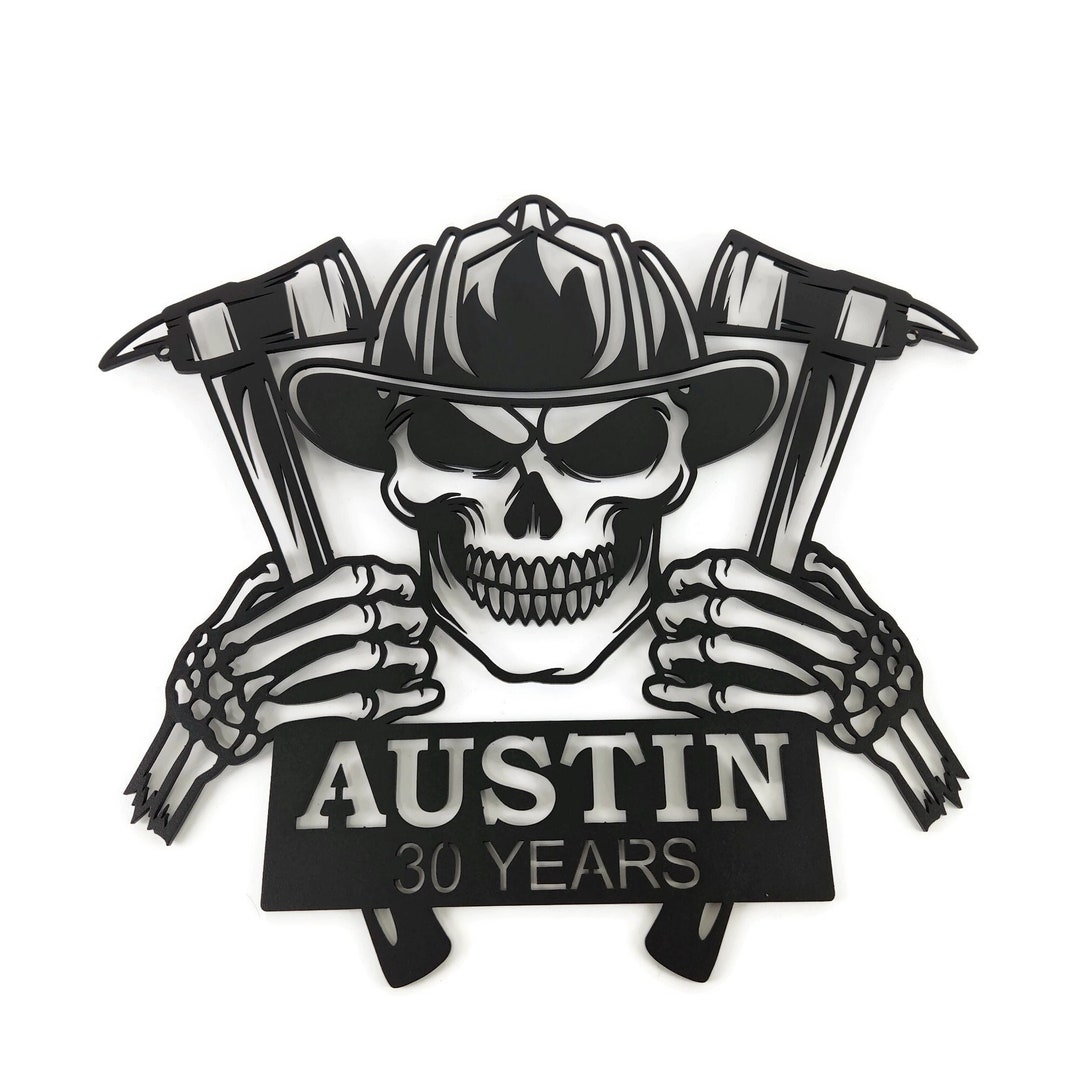 Fireman's Skull Crest With Hatchets Custom Metal Sign 18 to 24 Inches ...