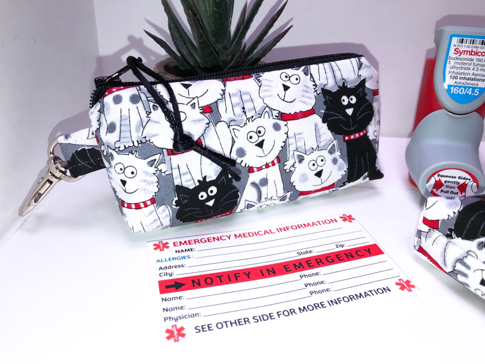 COOL CATS Asthma Inhaler Pouch, FREE Medical Alert Card, Slim Zipper ...