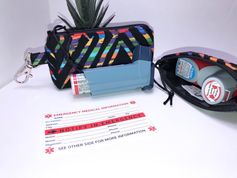 Asthma Inhaler Pouch, FREE Medical Alert Card, Caduceus Charm - Etsy