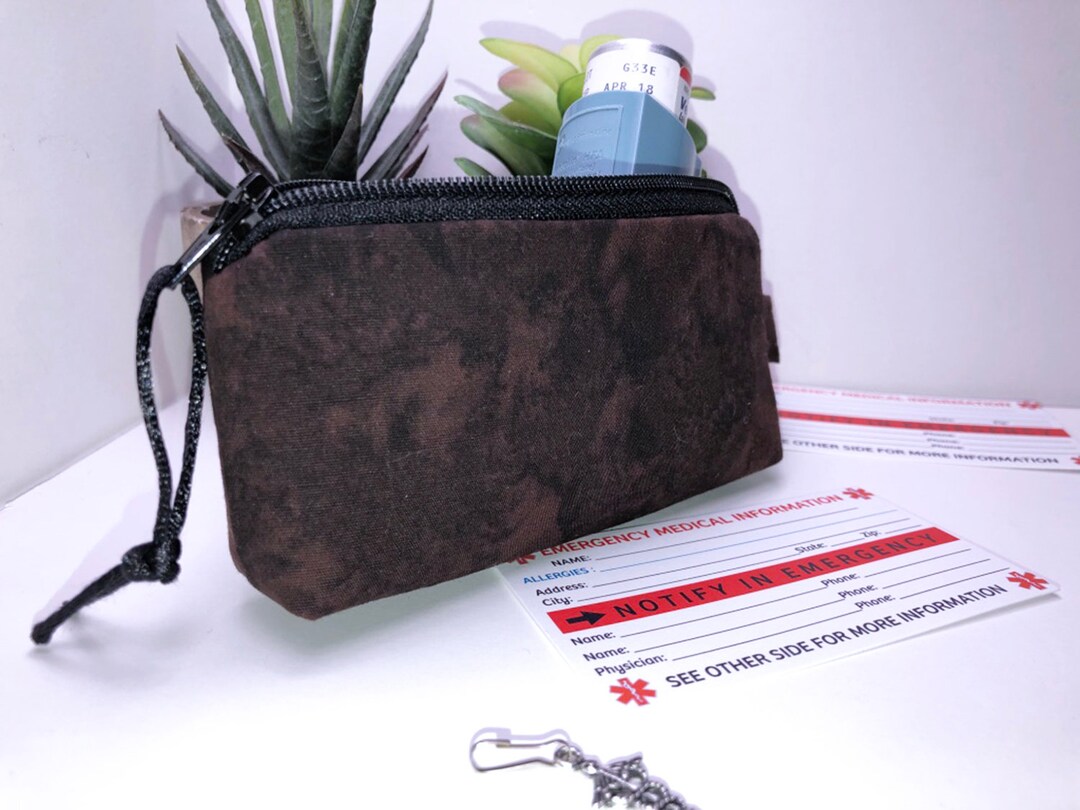 Dark Chocolate Brown Inhaler Pouch, Inhaler Holder, FREE Medical Alert ...