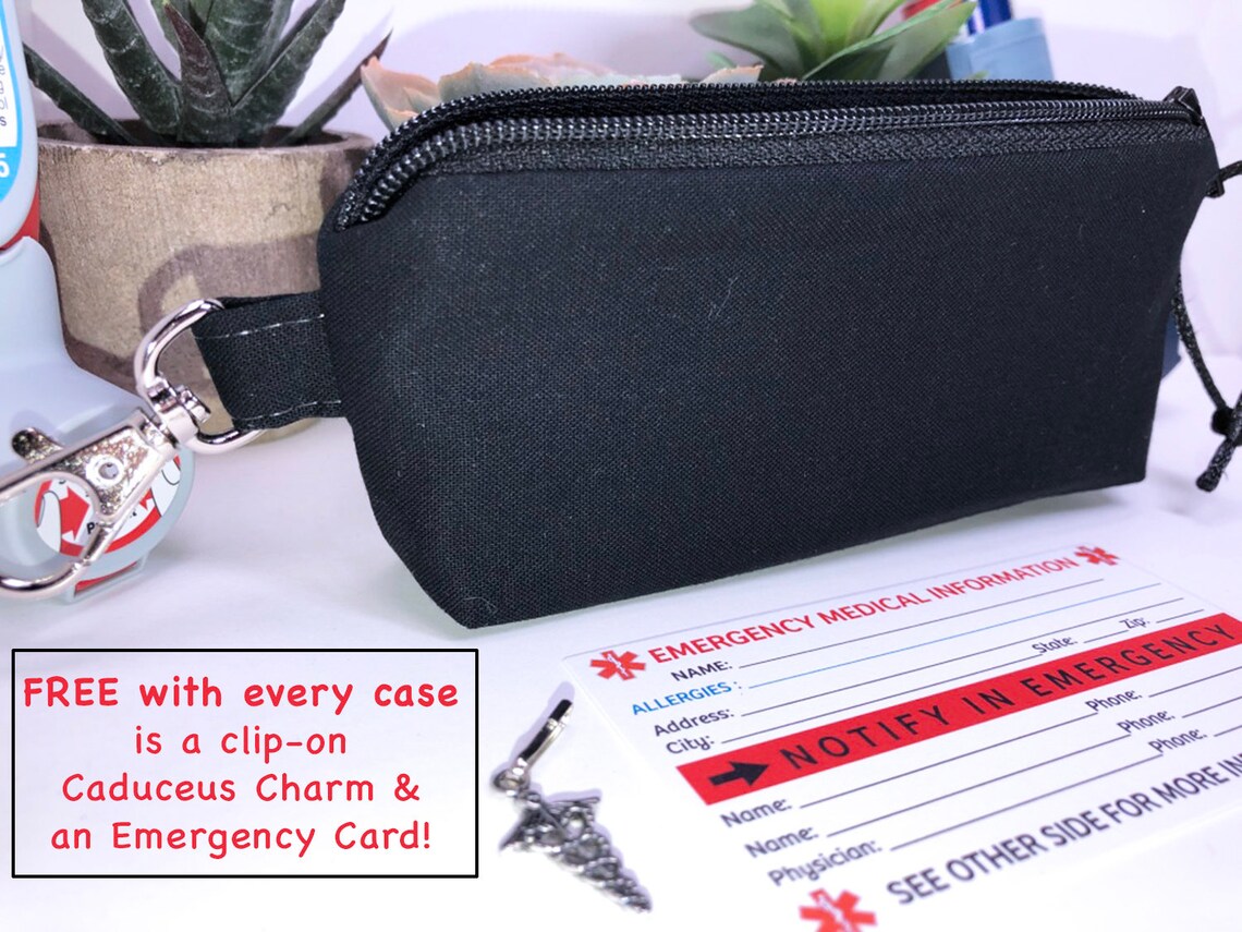 Asthma Inhaler Pouch FREE Medical Alert Card Caduceus Charm | Etsy