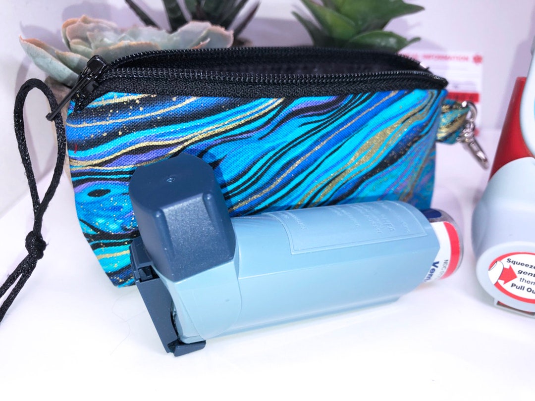 BLUE Psychedelic Inhaler Pouch, Clip-on ASTHMA Case, Inhaler Holder ...