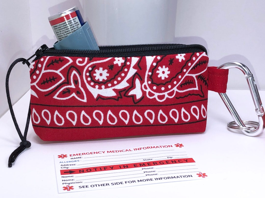 Red Bandanna Inhaler Case, Asthma Inhaler Holder, Clip-on Asthma ...