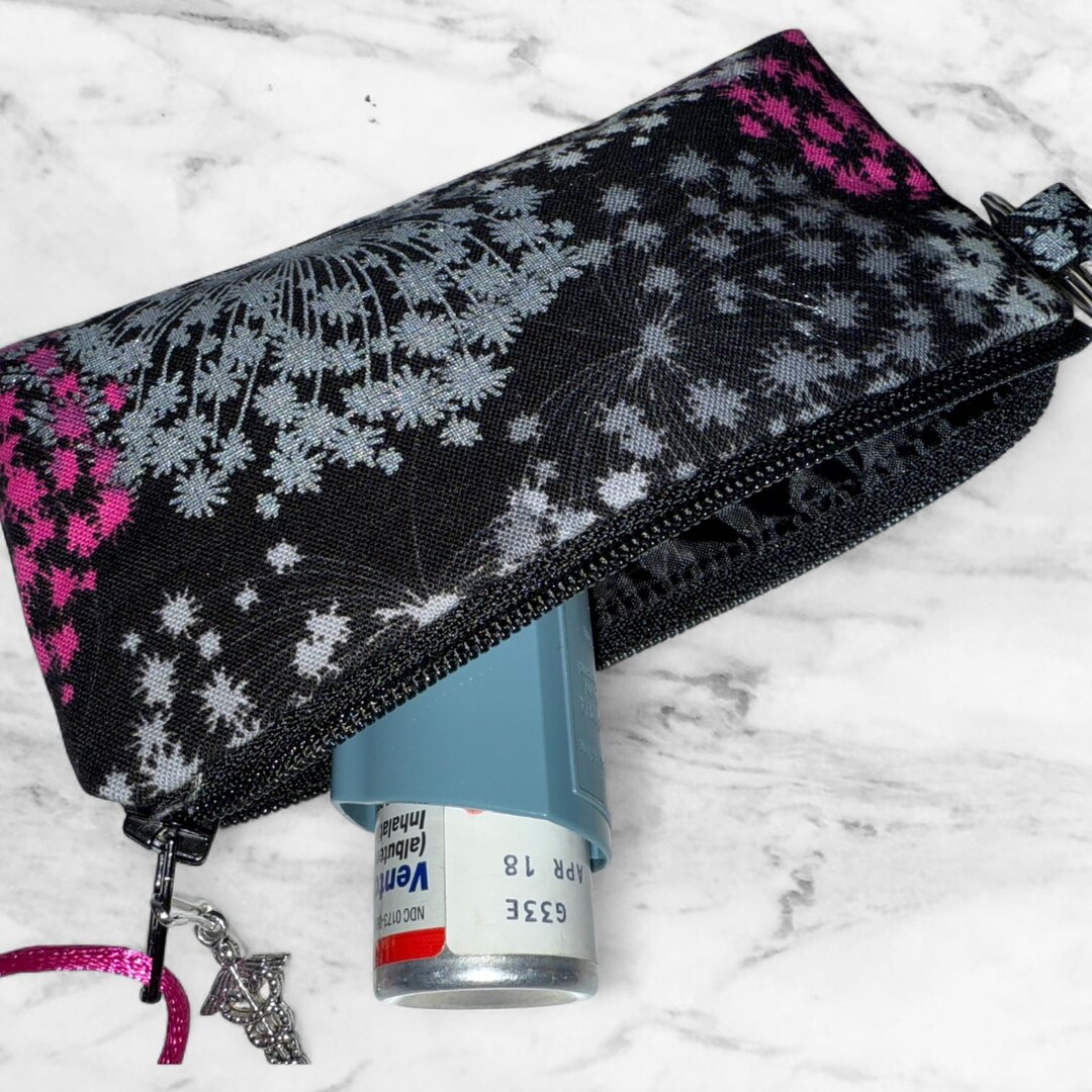 Metallic Fabric Inhaler Case: Asthma Puffer Holder With Medical Alert ...