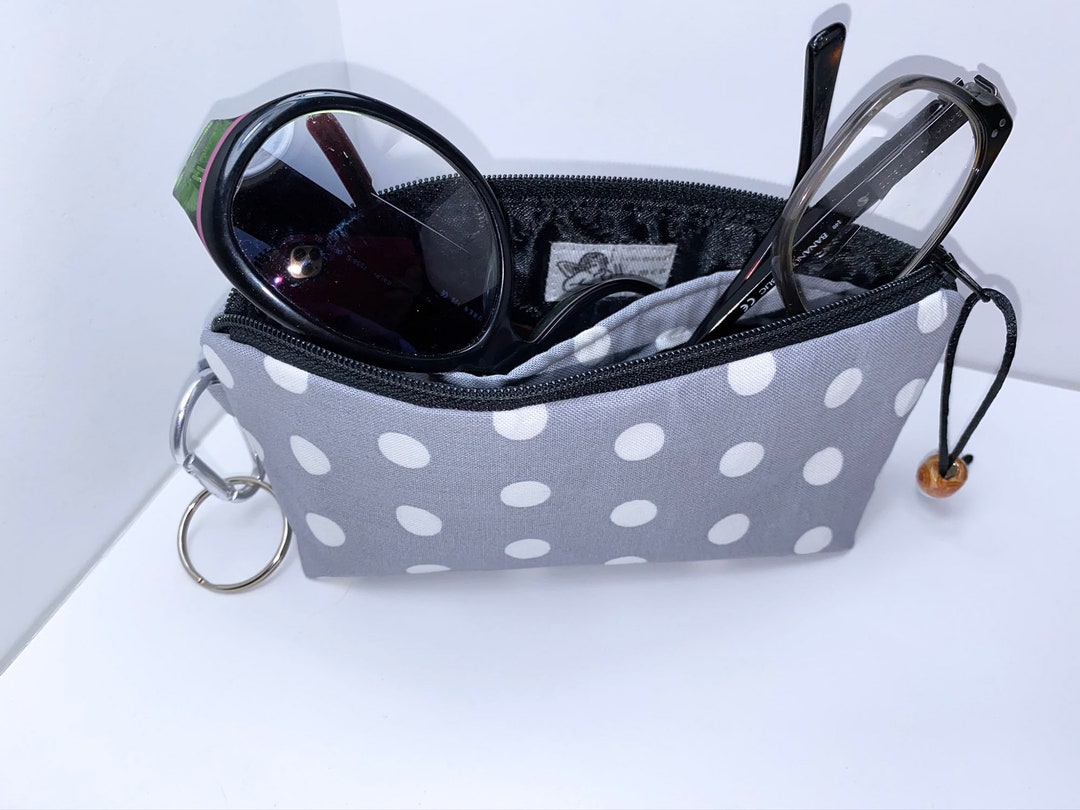 Double Eyeglasses Case: Gray Polka Dot Fabric, Purse Organizer - Etsy