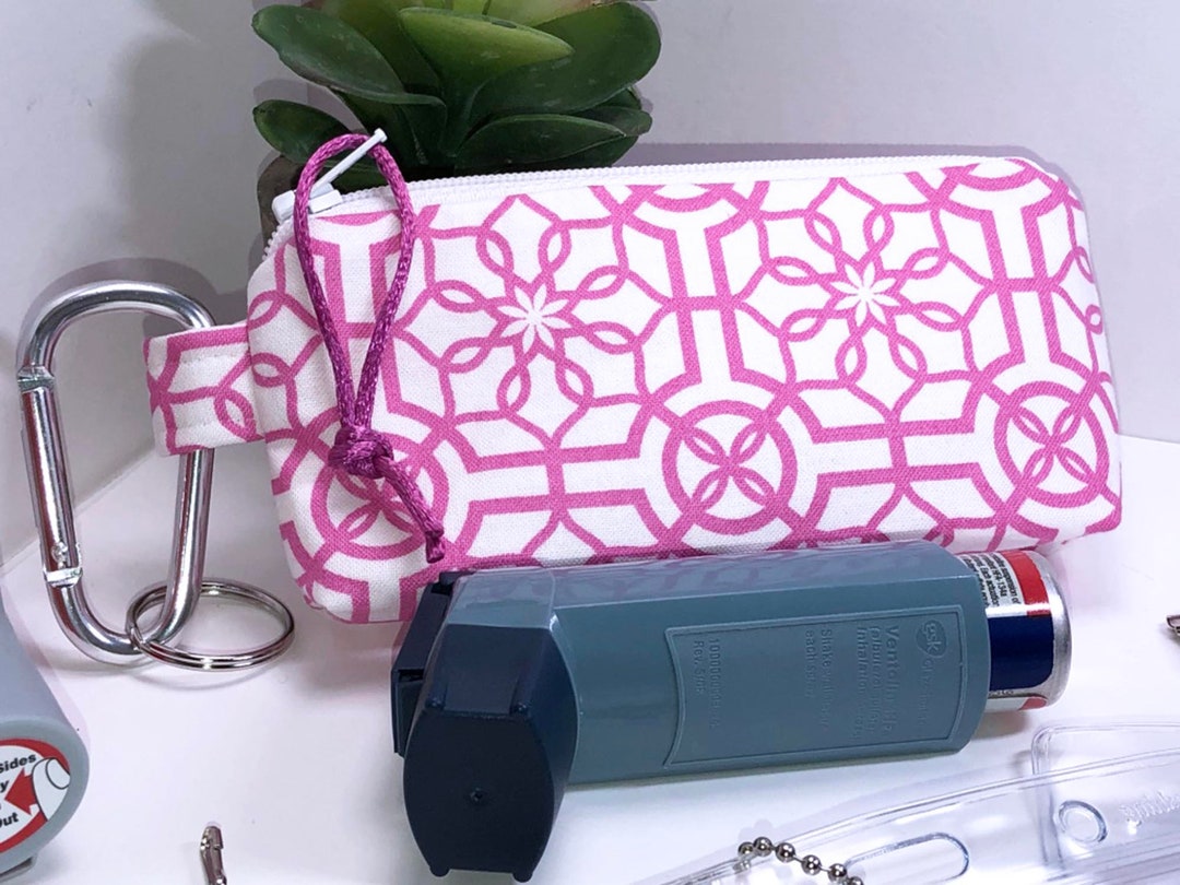 Pink Asthma Inhaler Case FREE Medical Alert Card Slim Zipper - Etsy