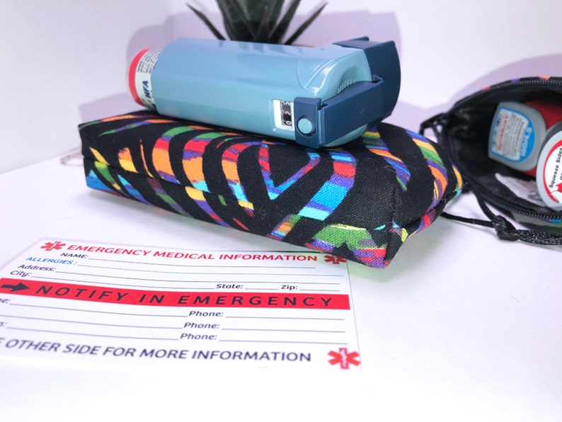 Asthma Inhaler Pouch, FREE Medical Alert Card, Caduceus Charm - Etsy
