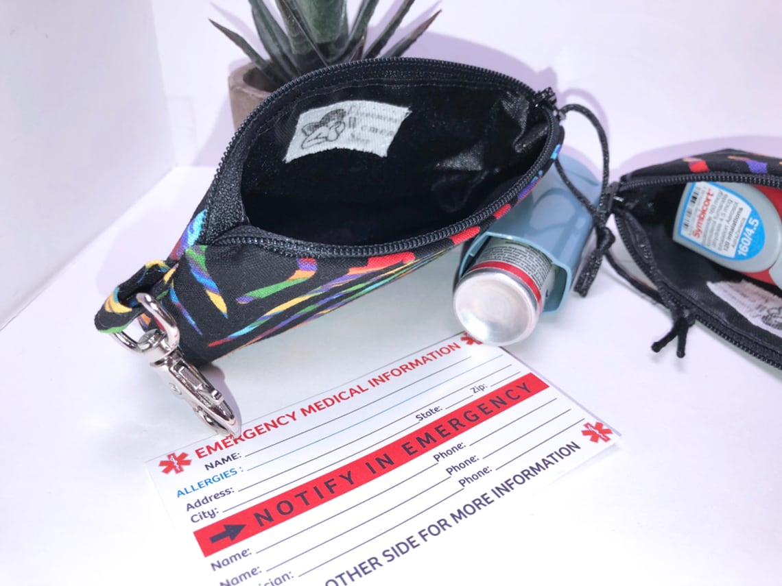 Asthma Inhaler Pouch FREE Medical Alert Card Caduceus Charm | Etsy