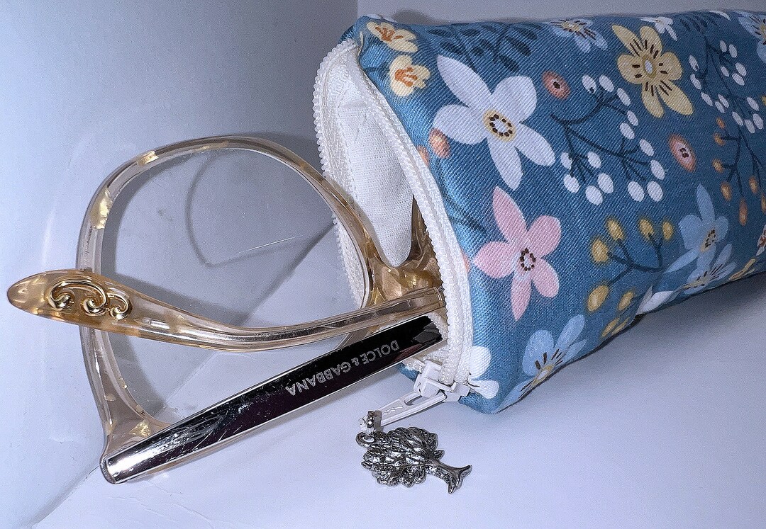 PRETTY Blue Floral Single Eyeglass Case, Zipper Top Glasses Case ...