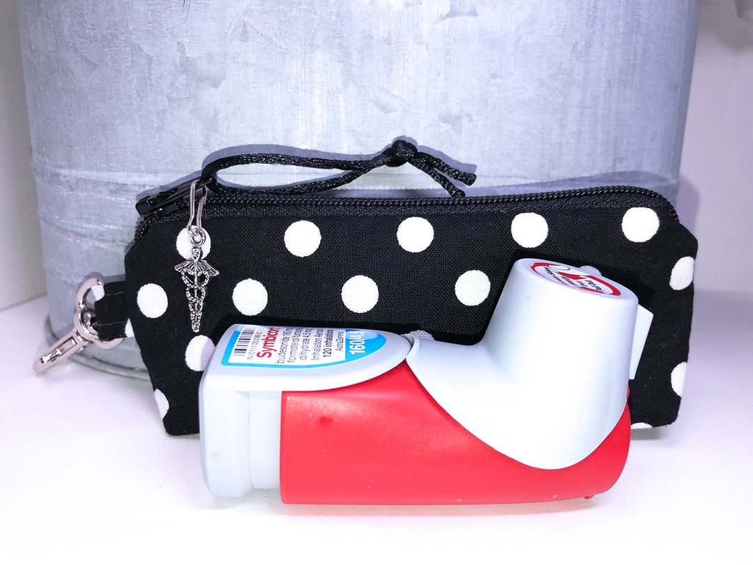 Black Polka Dot Asthma Puffer, Inhaler Pouch, Clip-on Inhaler Case ...