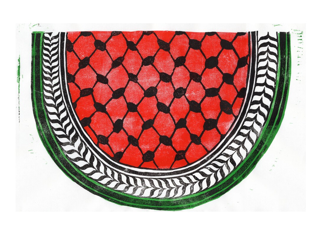 Watermelon Keffiyeh Linocut Relief Print - Etsy
